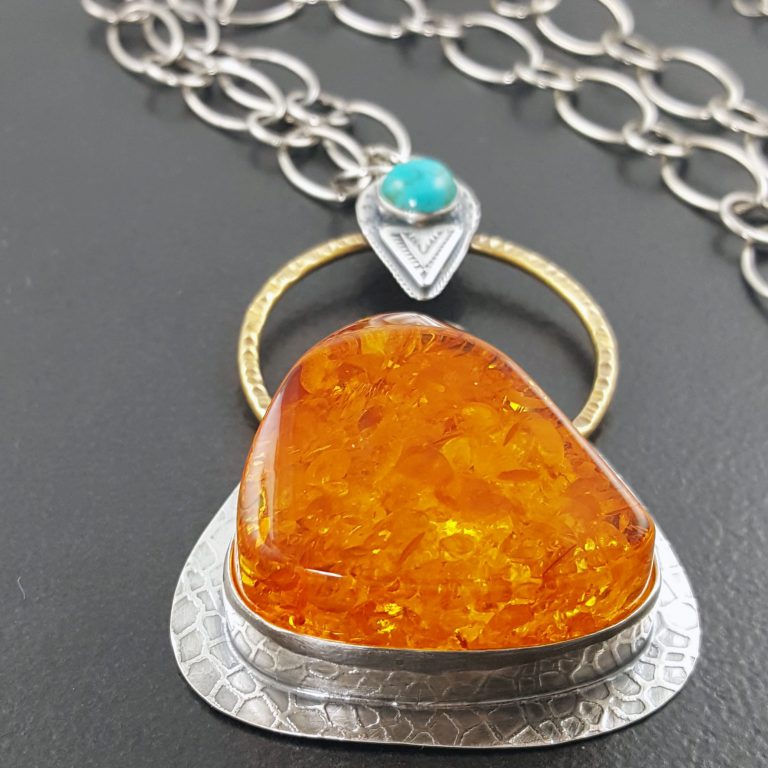 Amber Turquoise Mixed Metal Necklace - Michele Grady Designs