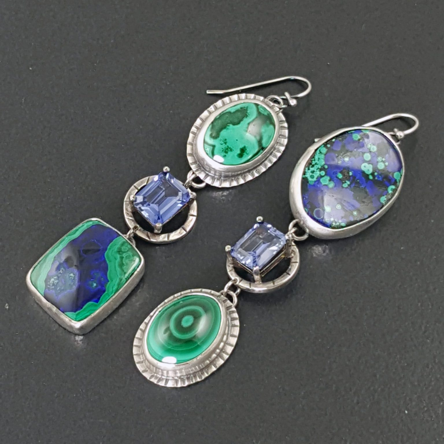 Azurite Malachite Sapphire Earrings - Michele Grady Designs