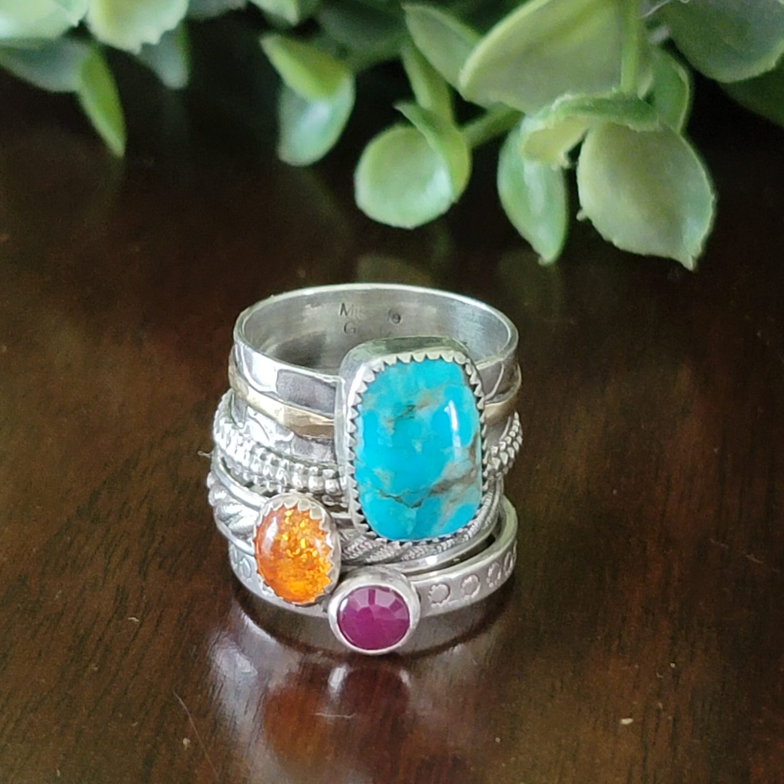 Turquoise Stacking Rings Size 9 - Michele Grady Designs