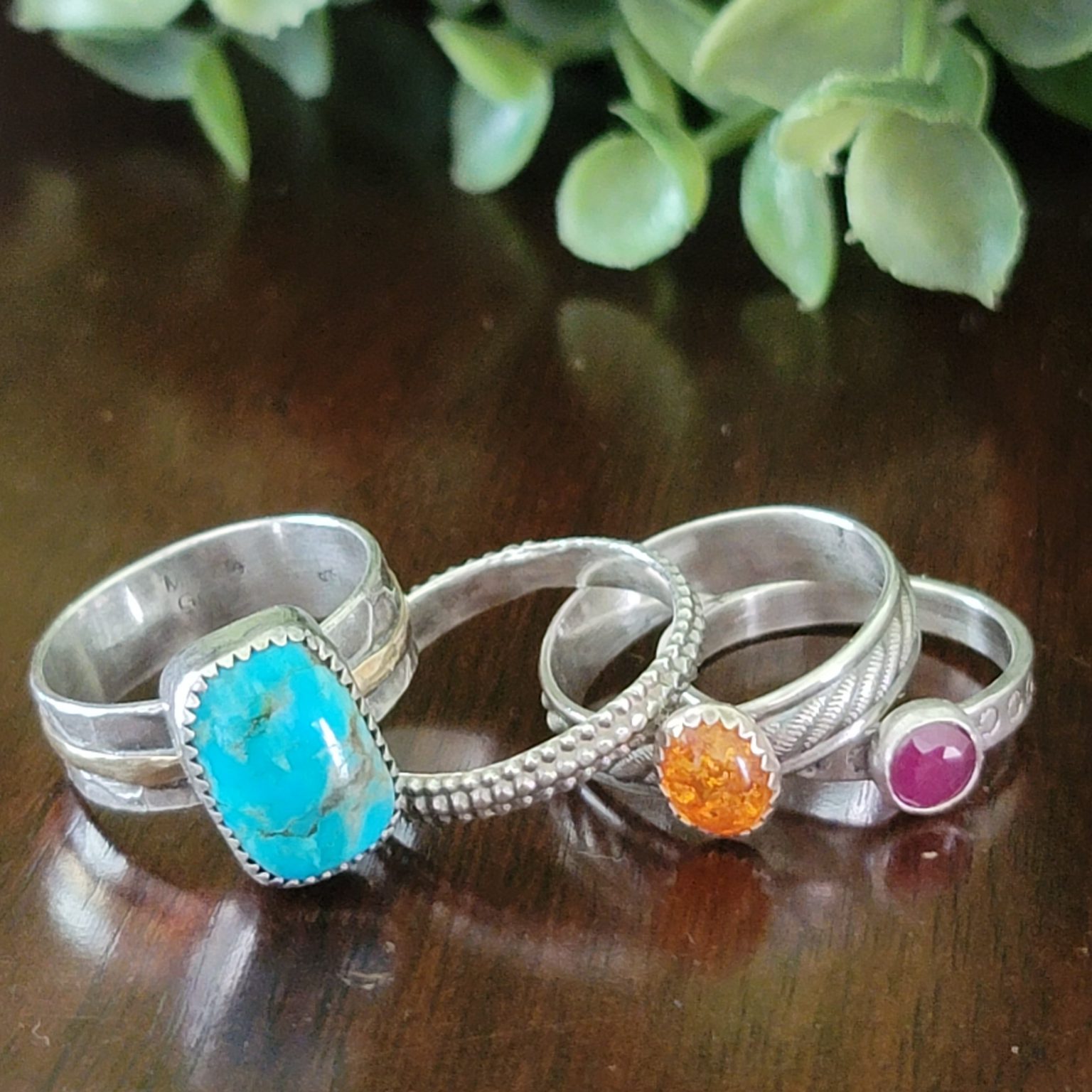 Turquoise Stacking Rings Size 9 - Michele Grady Designs